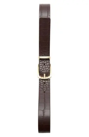 Mango Croc Embossed Faux Leather Belt - Brown