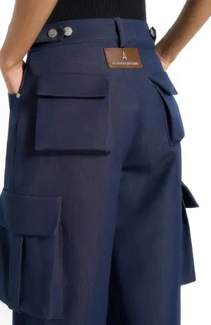 Manière De Voir High Waisted Cargo Trousers - Indigo