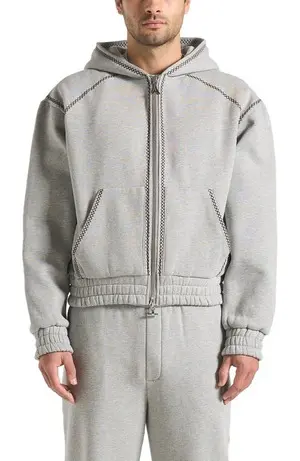 Manière De Voir Whipstitch Raglan Zip Hoodie - Light Grey