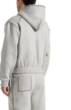 Manière De Voir Whipstitch Raglan Zip Hoodie - Light Grey