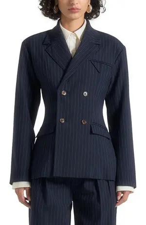 Manière De Voir Maia Pinstripe Double Breasted Blazer - Navy