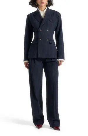 Manière De Voir Maia Pinstripe Double Breasted Blazer - Navy