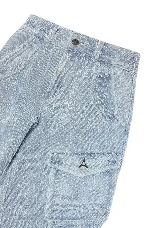 Manière De Voir High Waisted Boucle Denim Cargo Pants - Mid Blue