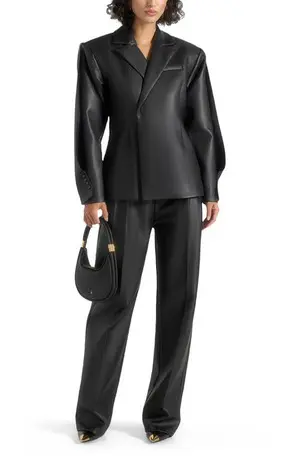 Manière De Voir Twist Sleeve Vegan Leather Blazer - Black