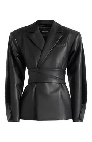 Manière De Voir Twist Sleeve Vegan Leather Blazer - Black