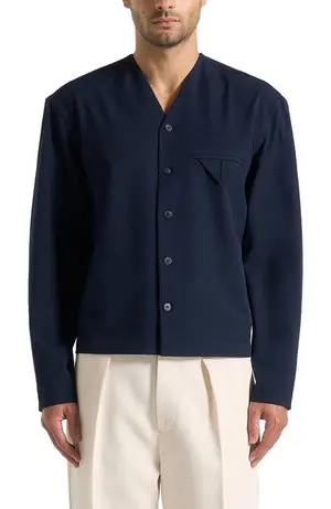 Manière De Voir Zac Boxy V-neck Long Sleeve Shirt - Navy