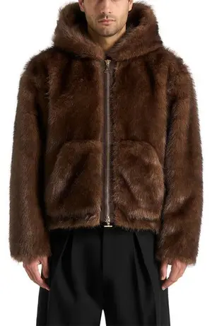Manière De Voir Fur Hooded Jacket - Brown