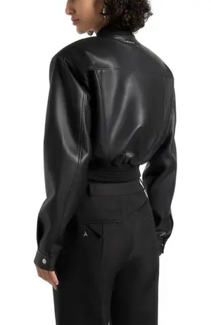 Manière De Voir Leather Wide Shoulder Bomber Jacket - Black