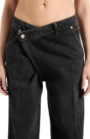 Manière De Voir Astrid Wrapover Wide Leg Jeans - Black