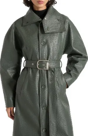 Manière De Voir Leyna Ostrich Hourglass Belted Trench Coat