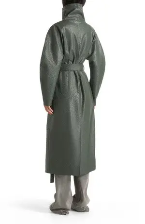 Manière De Voir Leyna Ostrich Hourglass Belted Trench Coat