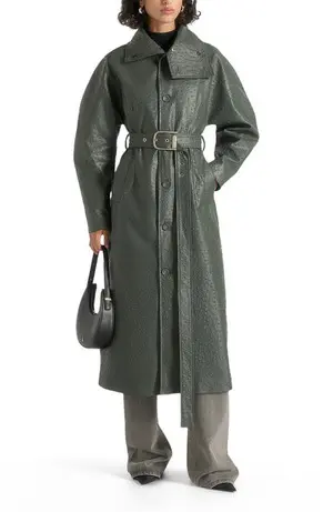Manière De Voir Leyna Ostrich Hourglass Belted Trench Coat - Sage