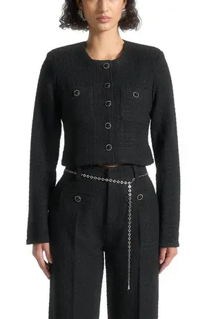 Manière De Voir Celine Cropped Tweed Jacket With Pearl Detail - Black