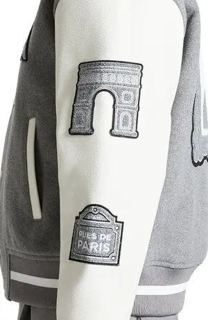 Manière De Voir Mona Lisa Wool Blend Varsity Jacket - Grey