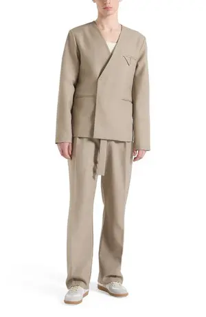 Manière De Voir Colin Collarless Double Breasted Minimal Blazer - Beige