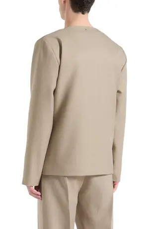 Manière De Voir Colin Collarless Double Breasted Minimal Blazer - Beige