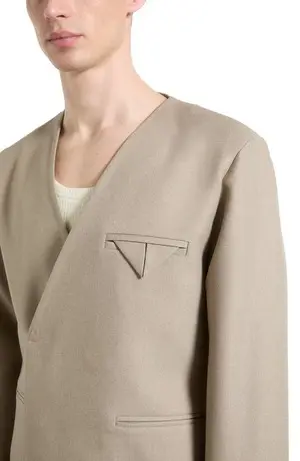 Manière De Voir Colin Collarless Double Breasted Minimal Blazer - Beige