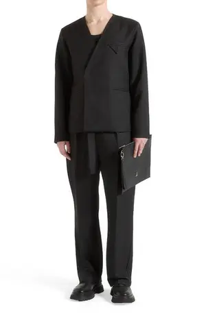 Manière De Voir Colin Collarless Double Breasted Minimal Blazer