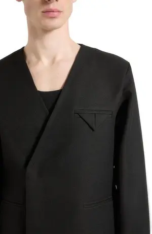 Manière De Voir Colin Collarless Double Breasted Minimal Blazer