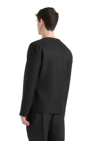 Manière De Voir Colin Collarless Double Breasted Minimal Blazer