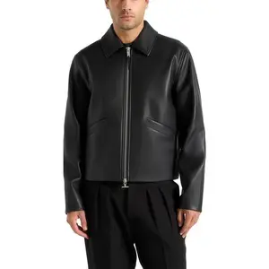 Manière De Voir Yves Minimal Vegan Leather Jacket - Black