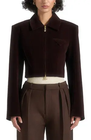 Manière De Voir Adina Velvet Cropped Jacket - Brown
