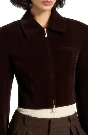 Manière De Voir Adina Velvet Cropped Jacket - Brown