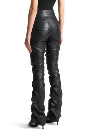 Manière De Voir Vegan Leather Tacked Flared Trousers