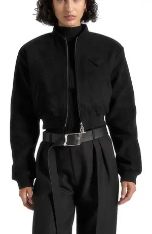 Manière De Voir Wide Shoulder Vegan Suede Bomber Jacket - Black