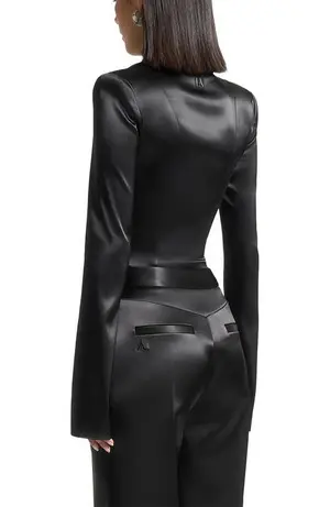Manière De Voir Louise Satin Shirt Bodysuit - Black