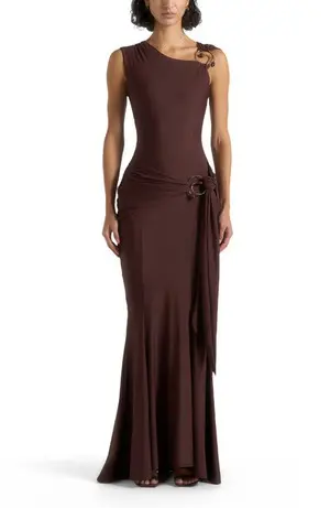 Manière De Voir Rania Asymmetric Draped Midaxi Dress - Brown