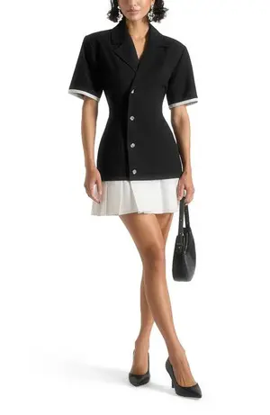 Manière De Voir Tailored Cinch Waist Pleated Blazer Dress - Black