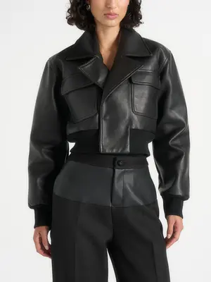 Manière De Voir Cosette Vegan Leather Bomber Jacket - Black