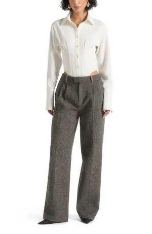 Manière De Voir Julie Herringbone Wool Trousers - Grey