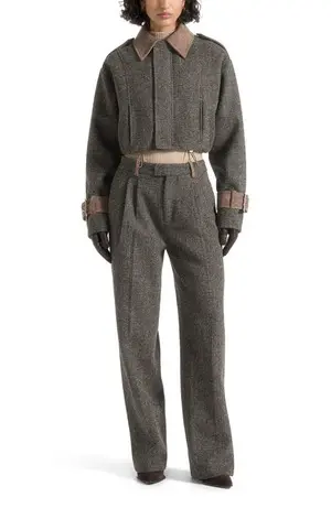 Manière De Voir Julie Herringbone Wool Trousers - Grey