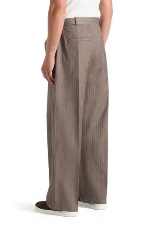 Manière De Voir Charles Wide Fit Wrap Leg Pinstripe Trousers - Taupe
