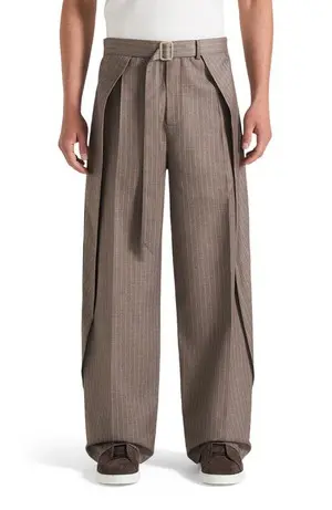 Manière De Voir Charles Wide Fit Wrap Leg Pinstripe Trousers - Taupe