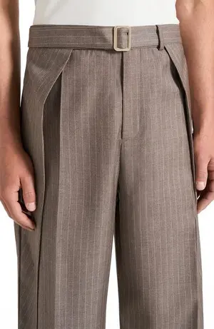Manière De Voir Charles Wide Fit Wrap Leg Pinstripe Trousers - Taupe