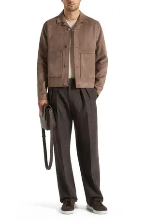 Manière De Voir Michel Suede Jacket With Revere Collar - Taupe