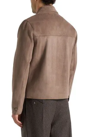 Manière De Voir Michel Suede Jacket With Revere Collar - Taupe