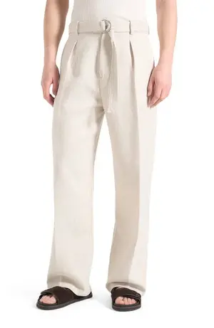 Manière De Voir Wide Leg Textured Trousers With Belt - Cream