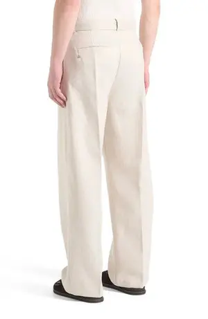 Manière De Voir Wide Leg Textured Trousers With Belt - Cream