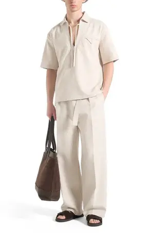 Manière De Voir Wide Leg Textured Trousers With Belt - Cream