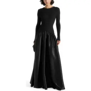 Manière De Voir Knit & Satin Curved Hem Maxi Dress - Black