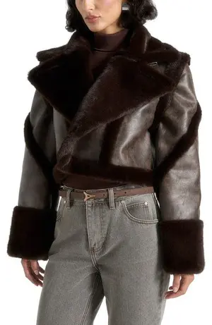 Manière De Voir Vintage Leather & Plush Gilet Jacket