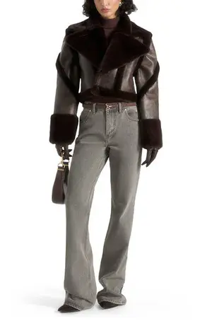 Manière De Voir Vintage Leather & Plush Gilet Jacket