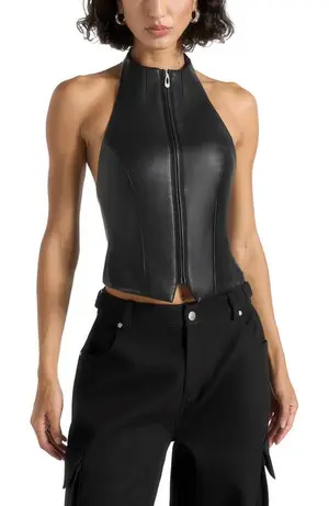 Manière De Voir Claudette Vegan Leather Halterneck Top