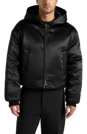 Manière De Voir Satin Cropped Hooded Jacket
