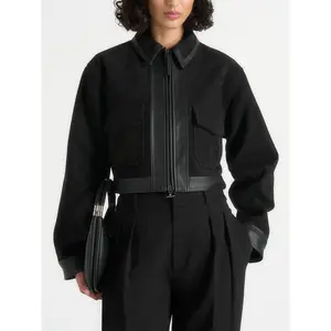 Manière De Voir Suede And Pebbled Leather Jacket Black