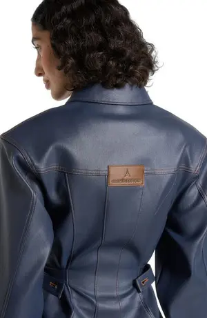 Manière De Voir Cinch Waist Jacket With Wax Effect - Indigo